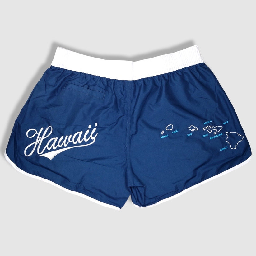 Women's Shorts/ Swim Trunks - Hawaii - Navy Blue/Teal – Sparkle Swimwear